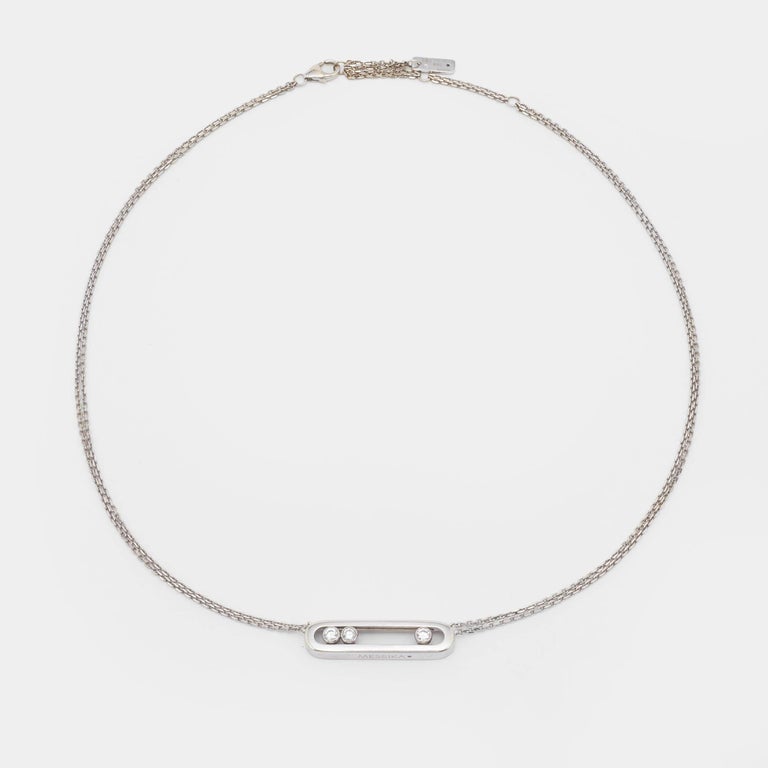 Messika Move Diamond 18k White Gold Double Chain Necklace For Sale at ...