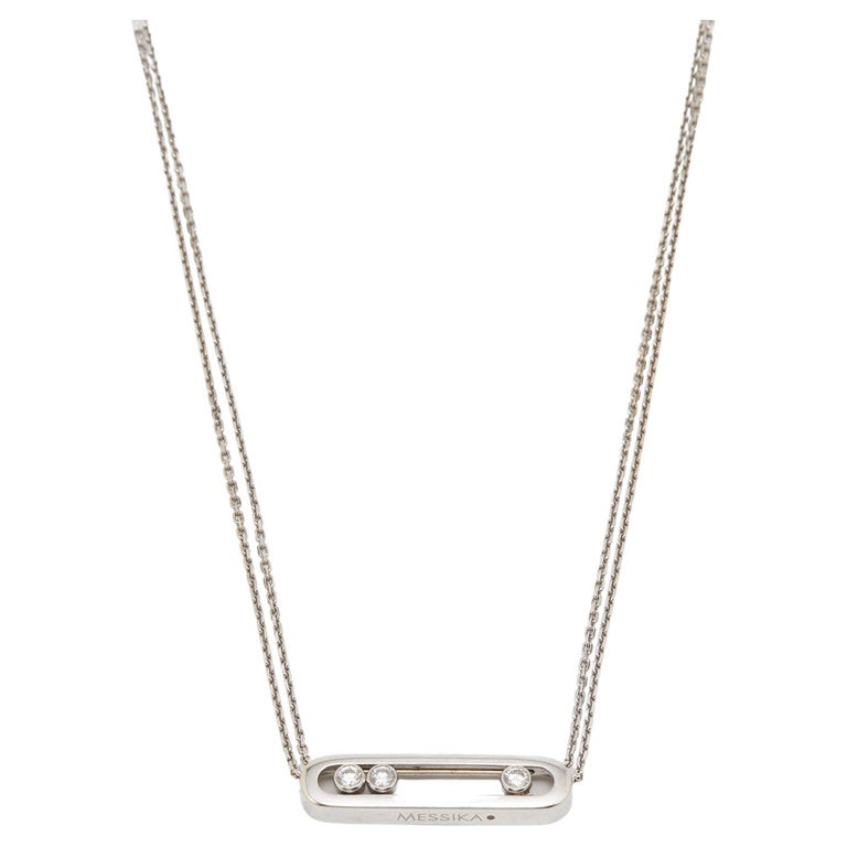 Messika Move Diamond 18k White Gold Double Chain Necklace For Sale at 1stDibs