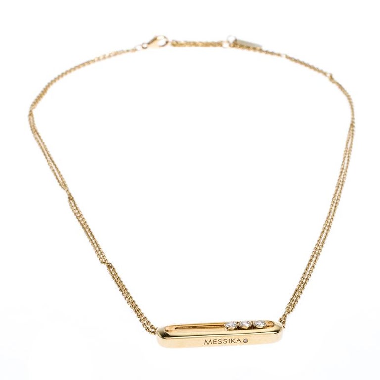 Messika Move Diamond 18K Yellow Gold Double Chain Necklace For Sale at 1stDibs | moving diamonds ...