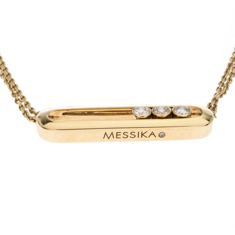 Messika Move Diamond 18K Yellow Gold Double Chain Necklace For Sale at 1stDibs | moving diamonds ...