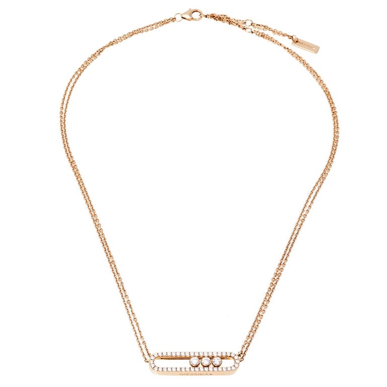 Messika Move Pave Diamond 18K Rose Gold Double Chain Necklace at 1stDibs