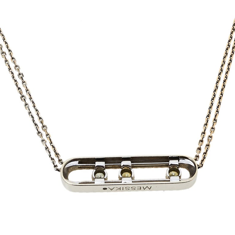 Messika Move Pave Diamond 18K White Gold Double Chain Necklace at 1stDibs