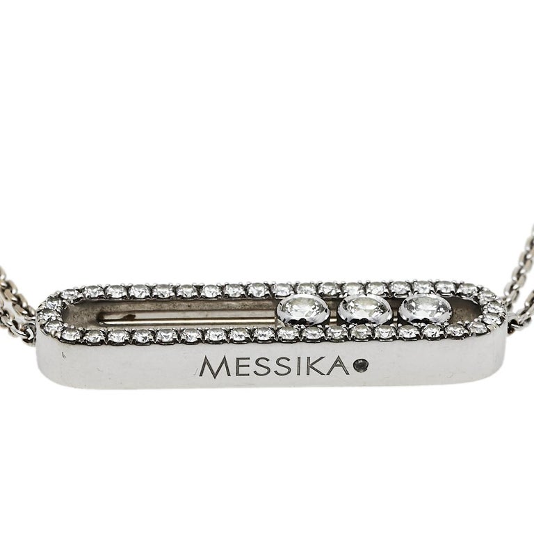 Messika Move Pave Diamond 18K White Gold Double Chain Necklace at 1stDibs
