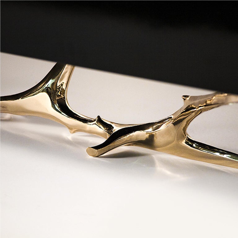 Meta Credenza: Piano Black Lacquer Cradled by Cast Polished Bronze ...