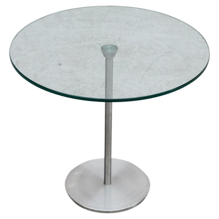 Metaform Glass Pedestal Side Table with Chrome Base For Sale at 1stDibs