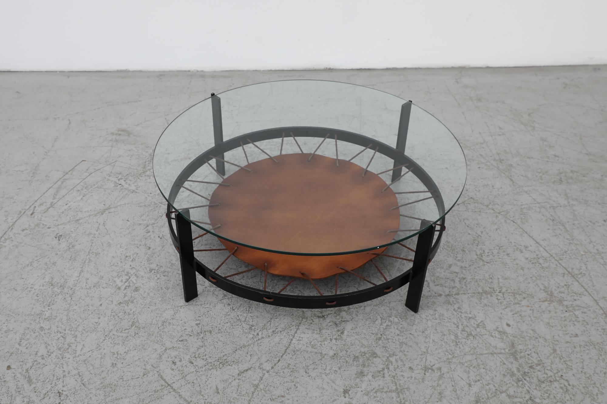 Metaform Modernist Flat Iron, Leather and Glass Coffee Table For Sale ...