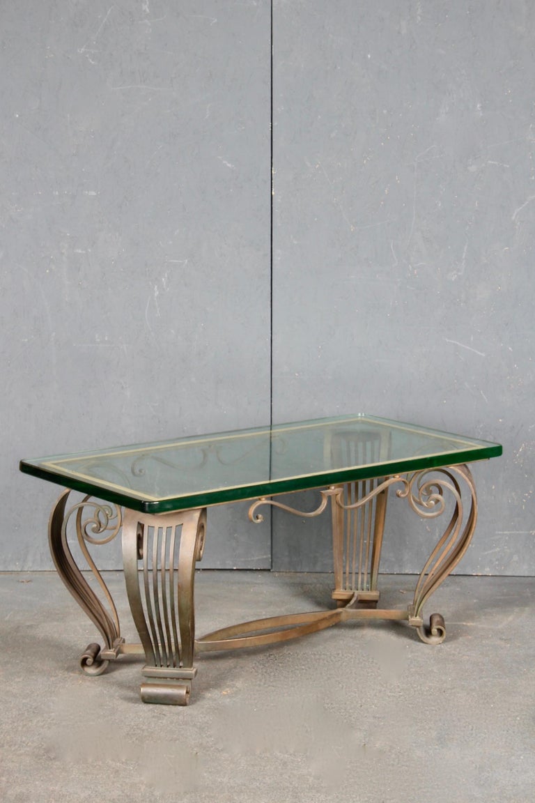 Metal and Glass French Midcentury Coffee Table For Sale at 1stDibs