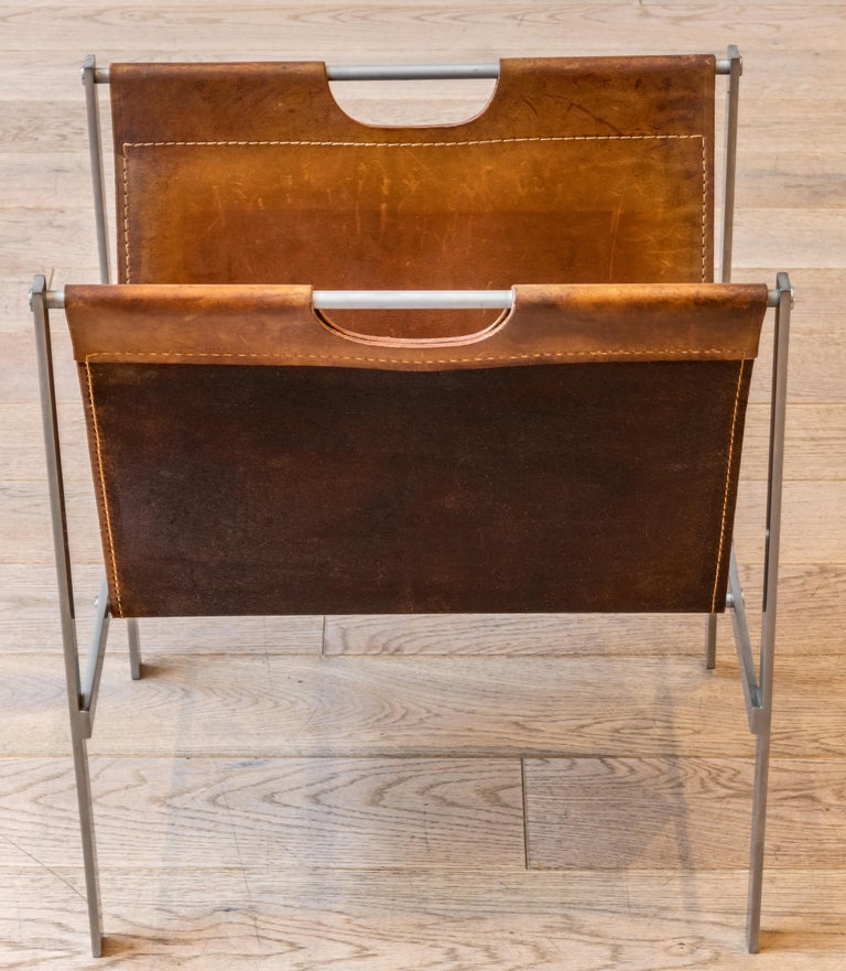 Metal and Leather Magazine Door Kjærholm Style For Sale at 1stDibs