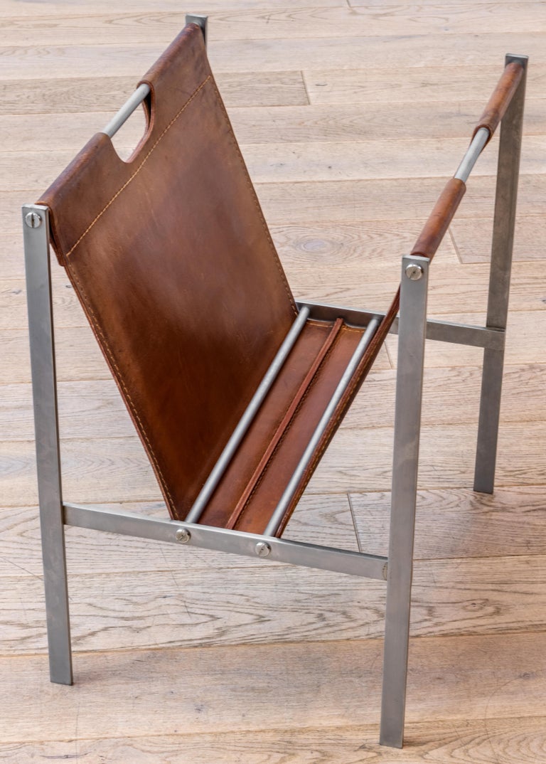 Metal and Leather Magazine Door Kjærholm Style For Sale at 1stDibs