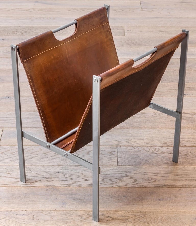 Metal and Leather Magazine Door Kjærholm Style For Sale at 1stDibs