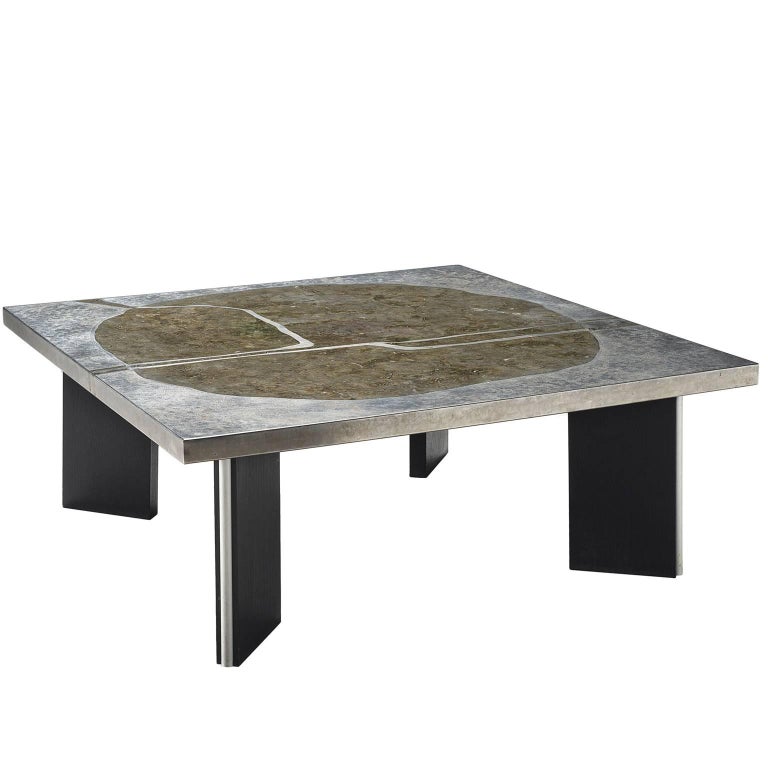 Metal and Stone Coffee Table, circa 1970 For Sale at 1stDibs
