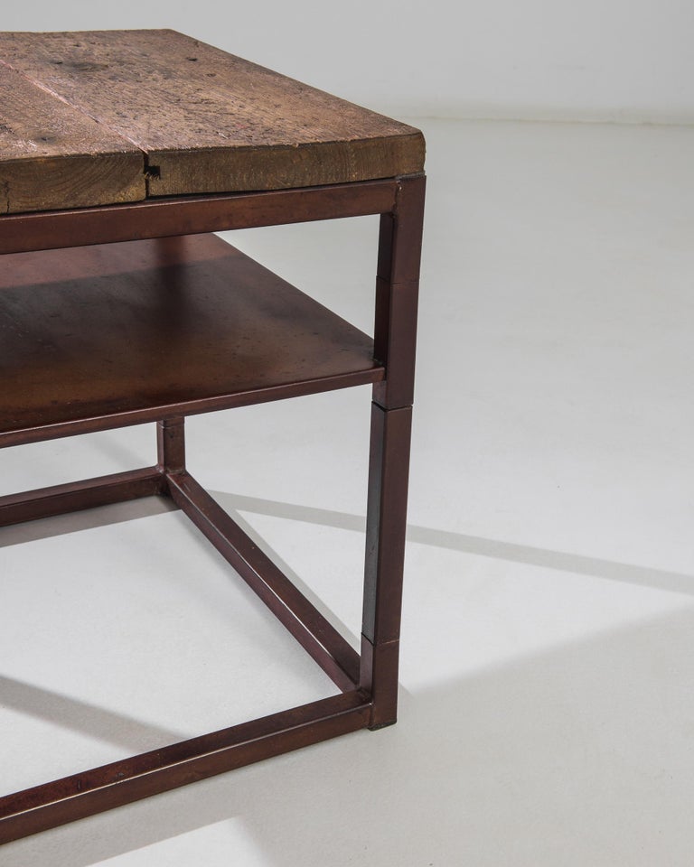 Metal Coffee Table with Wooden Top For Sale at 1stDibs