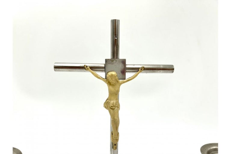 Metal Cross with Candlesticks For Sale at 1stDibs