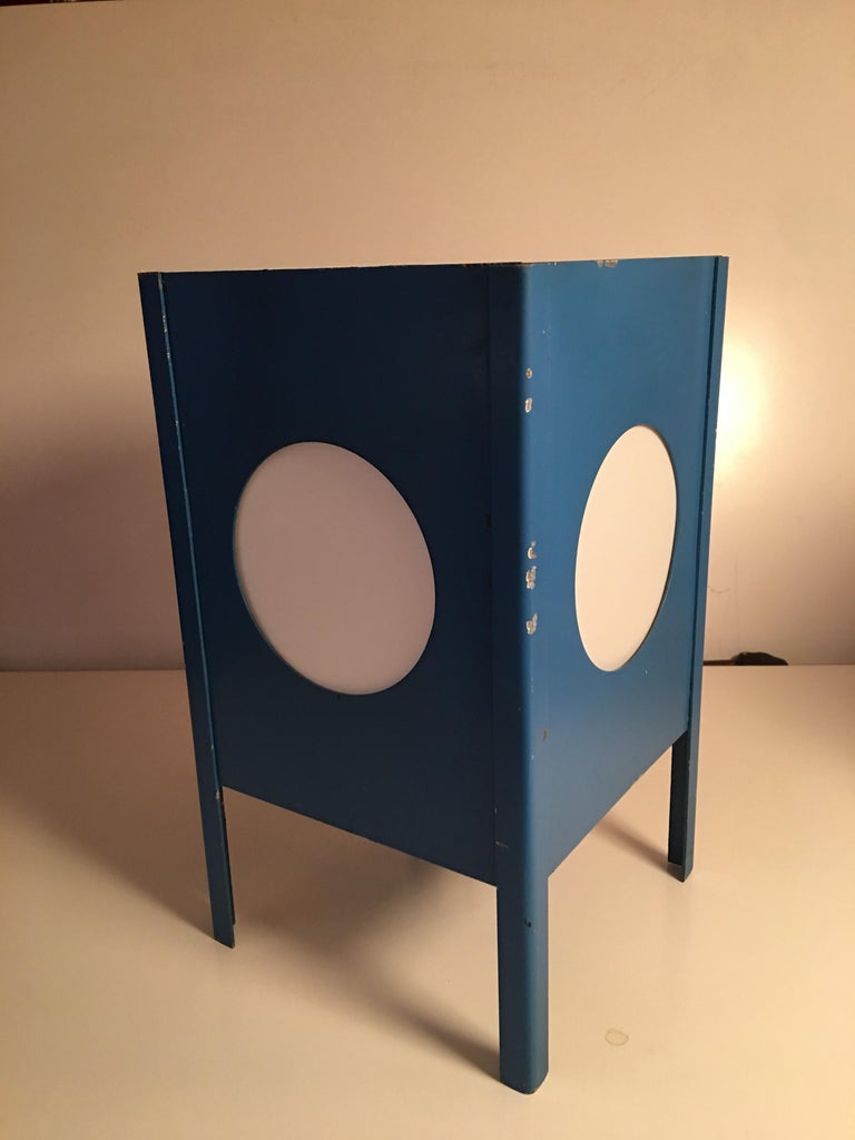 Metal Cube Lamps with Velum Covered Portholes at 1stDibs