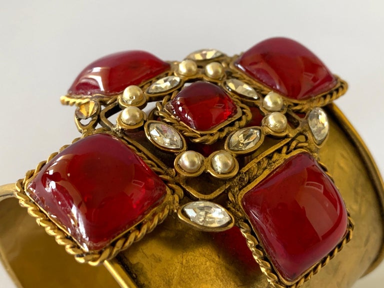 "Gilded" Diamante and "Pate de Verre" Maltese Cross Cuff Bracelet at ...