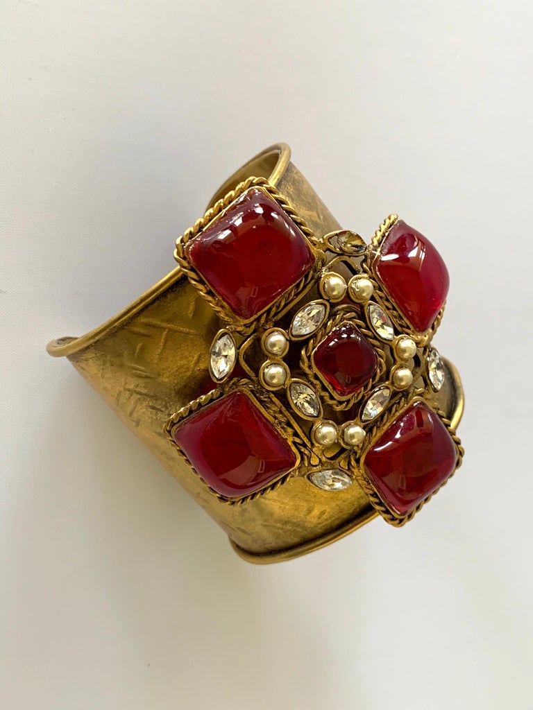 "Gilded" Diamante and "Pate de Verre" Maltese Cross Cuff Bracelet at ...