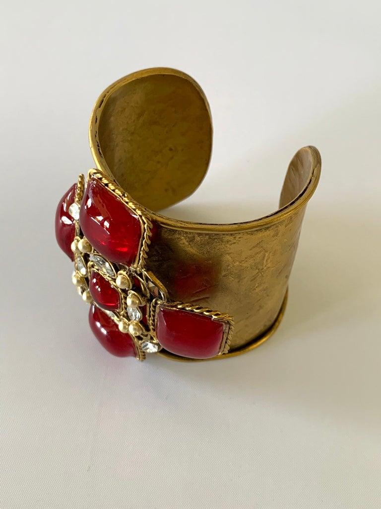 "Gilded" Diamante and "Pate de Verre" Maltese Cross Cuff Bracelet at ...