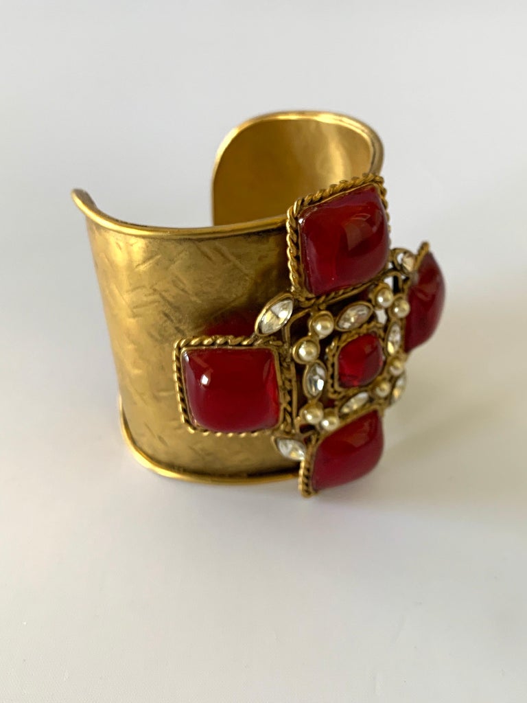 "Gilded" Diamante and "Pate de Verre" Maltese Cross Cuff Bracelet at ...