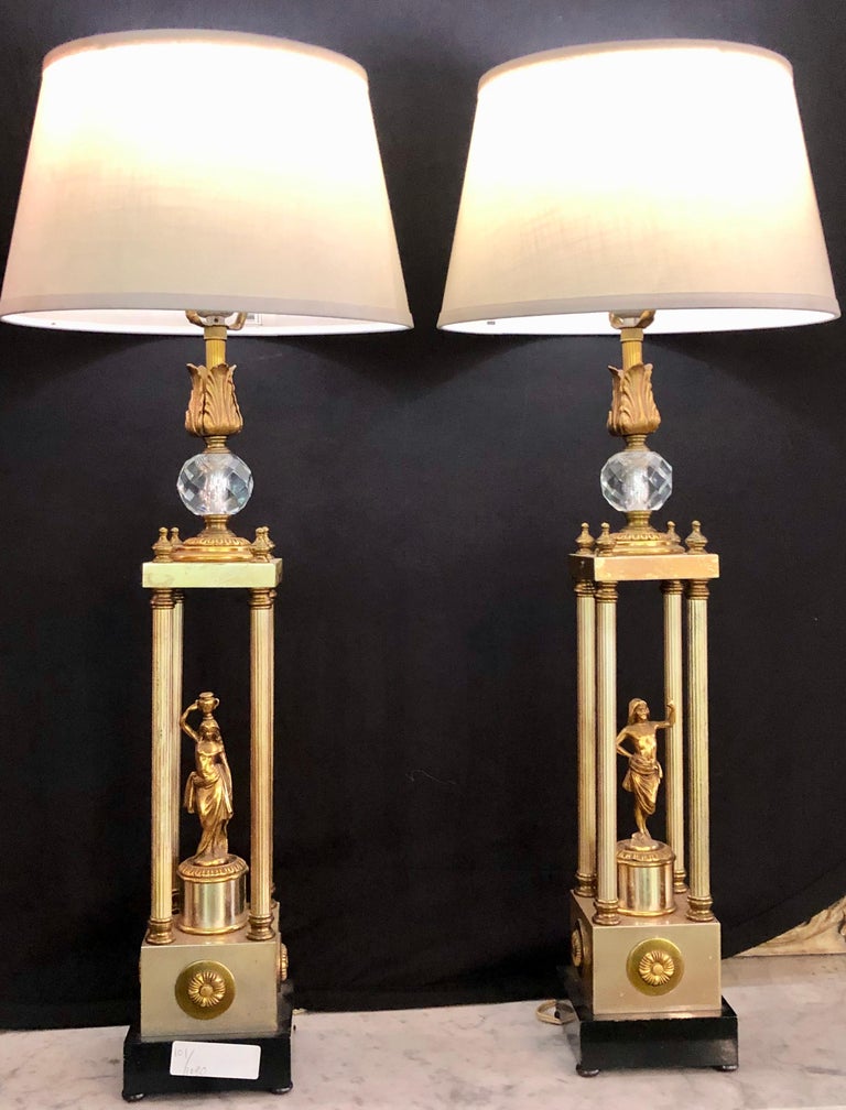 Metal Grecian Inspired Table Lamps Having Columns and Figures ...