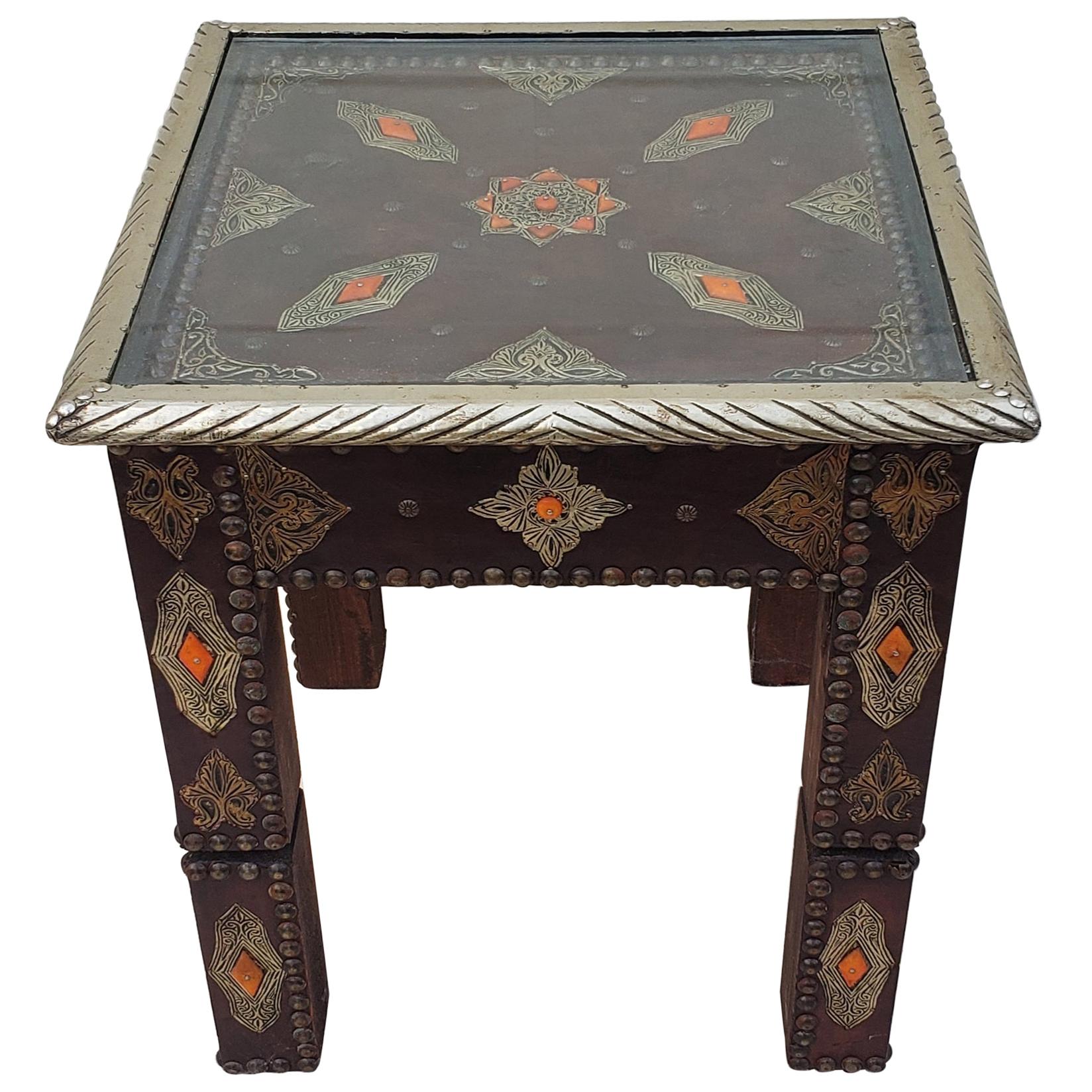 Metal Inlay and Camel Bone Moroccan Side Table, Square Top For Sale at ...