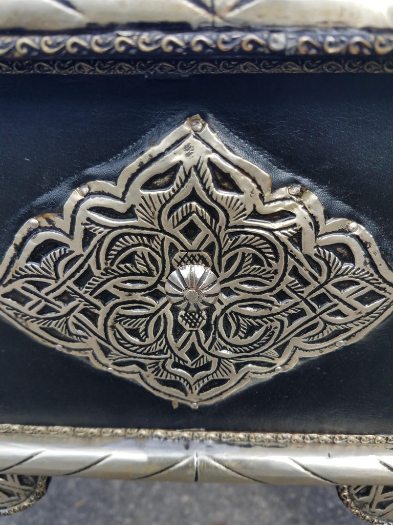 Metal Inlay and Leather Patches Moroccan Side Table, Square For Sale at ...