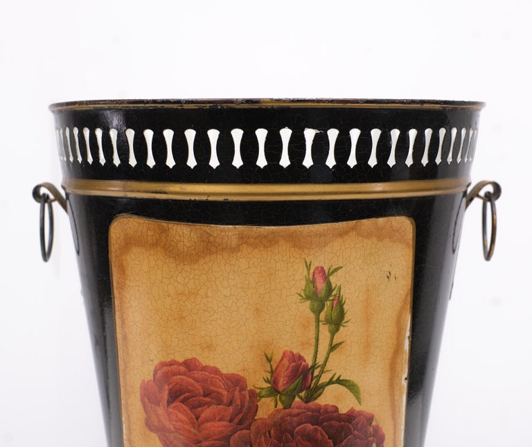 Metal Paper Basket with Roses, France, 1950s For Sale at 1stDibs