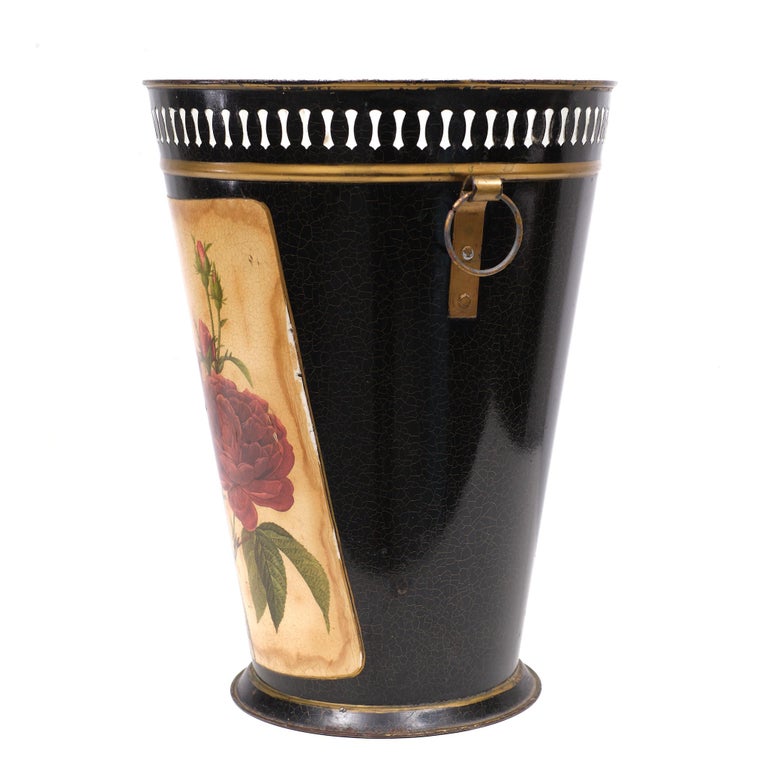 Metal Paper Basket with Roses, France, 1950s For Sale at 1stDibs