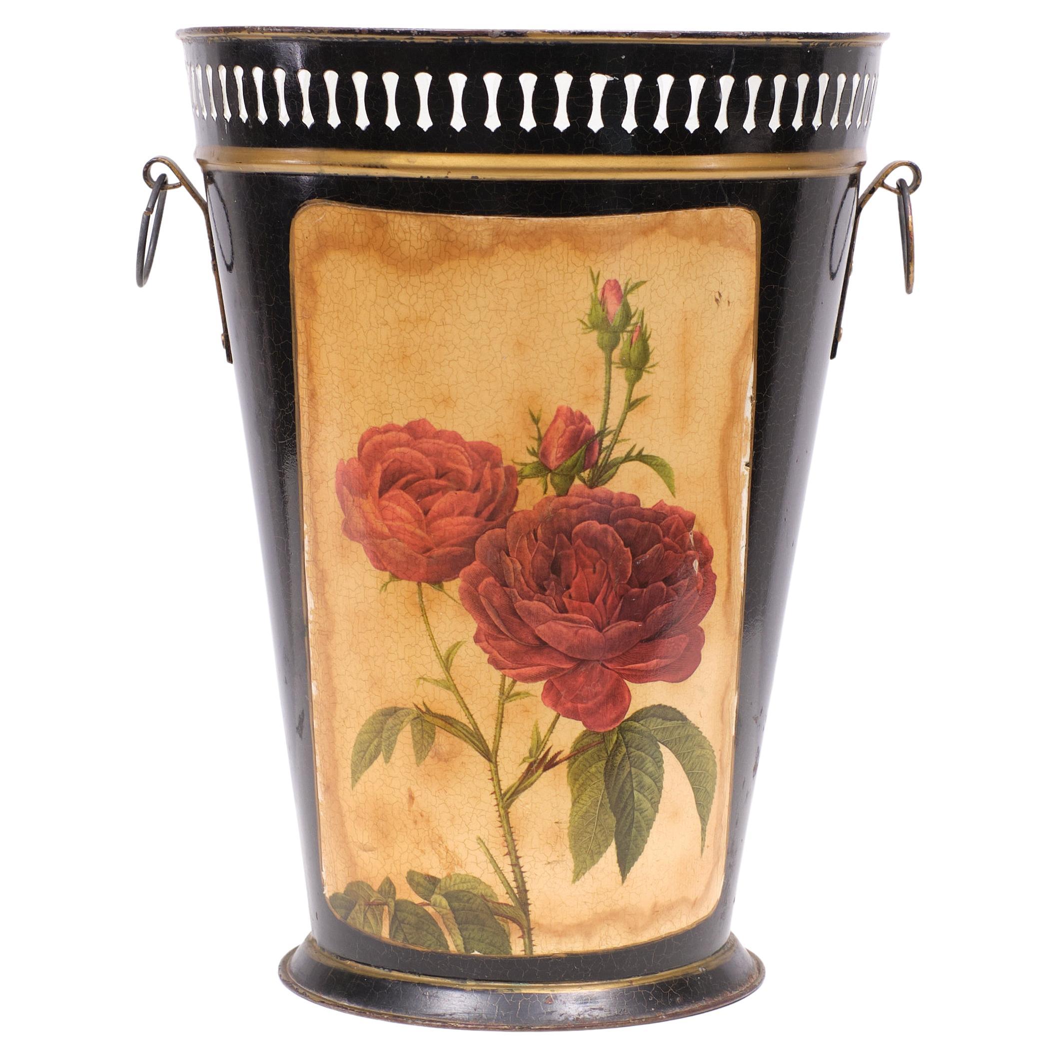 Small, beautiful 1950s paper bin basket made of bamboo and Viennese ...