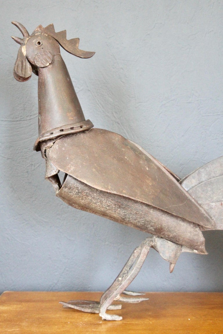 Metal Rooster Sculpture For Sale at 1stDibs