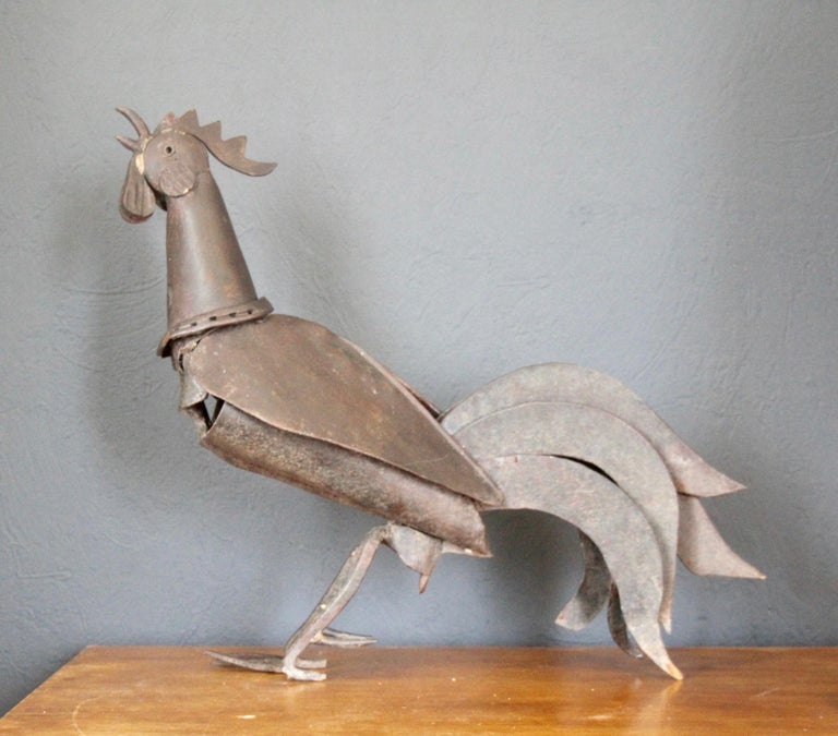 Metal Rooster Sculpture For Sale at 1stDibs
