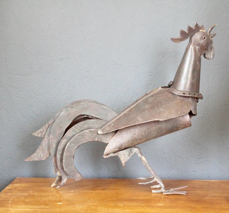 Metal Rooster Sculpture For Sale at 1stDibs