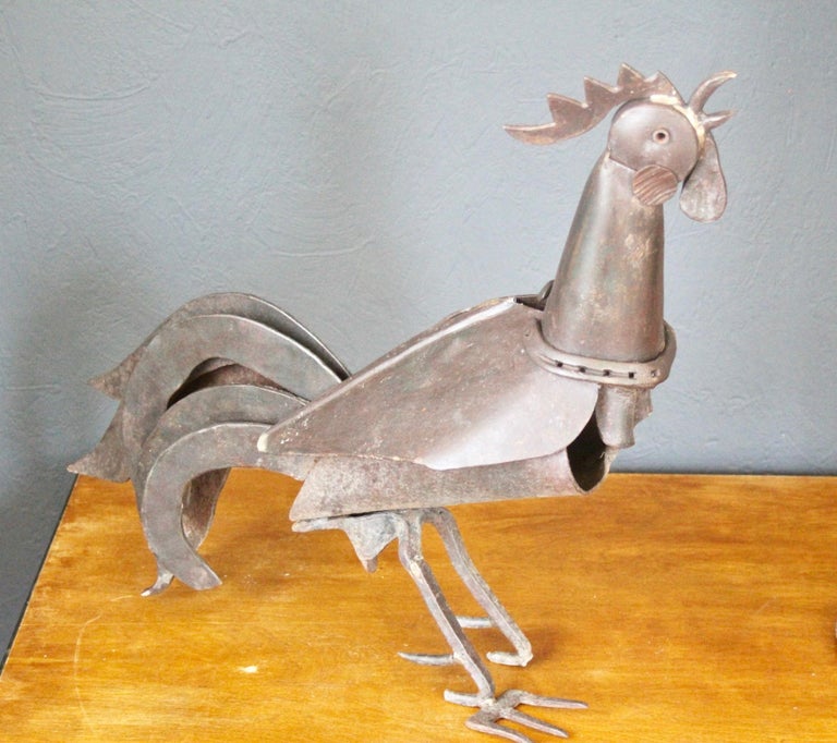 Metal Rooster Sculpture For Sale at 1stDibs