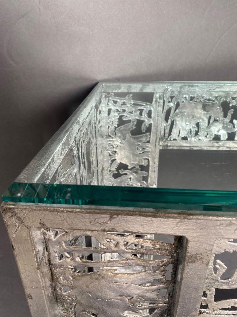 Metal Silver Leaf Finish Console with Elephant Scenes in the Jungle For ...