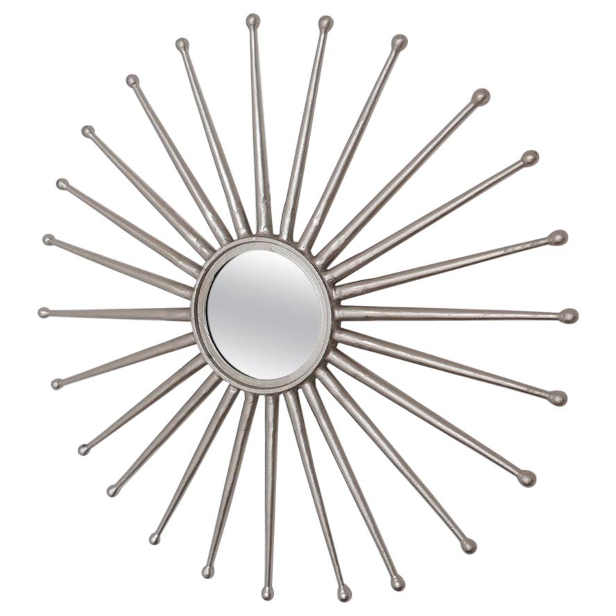 Silvered Metal Starburst Mirror For Sale at 1stDibs