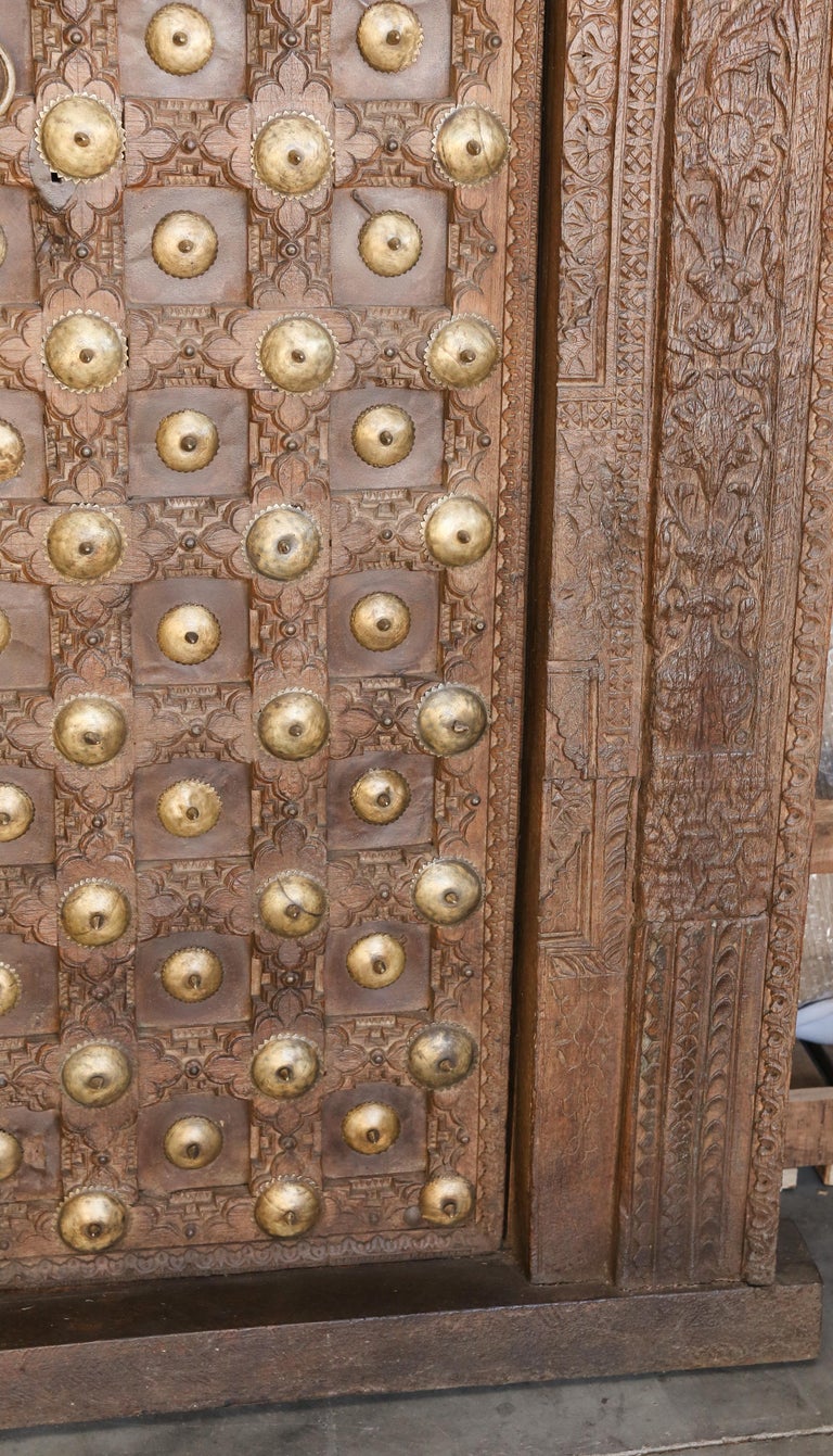 Metal Studded Highly Carved Solid Teak Wood Entry Door of a Temple ...