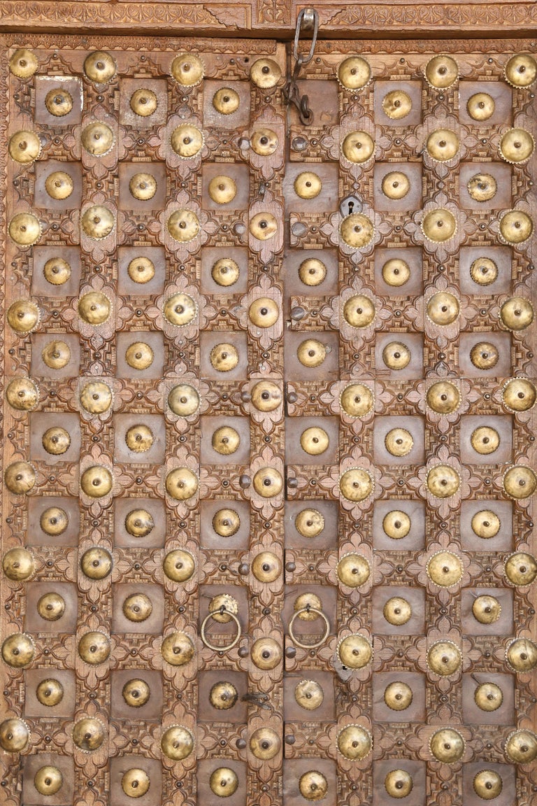 Metal Studded Highly Carved Solid Teak Wood Entry Door of a Temple ...