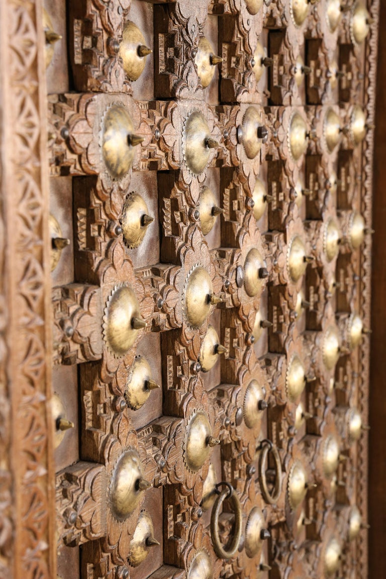 Metal Studded Highly Carved Solid Teak Wood Entry Door of a Temple ...