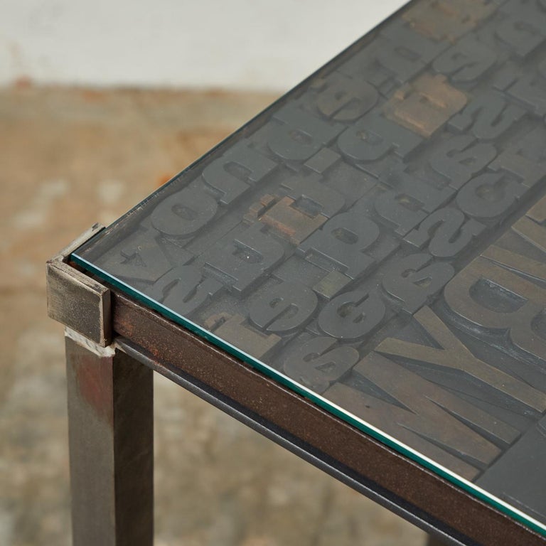 Late 19th Century Industrial Typeset Metal Table For Sale at 1stDibs