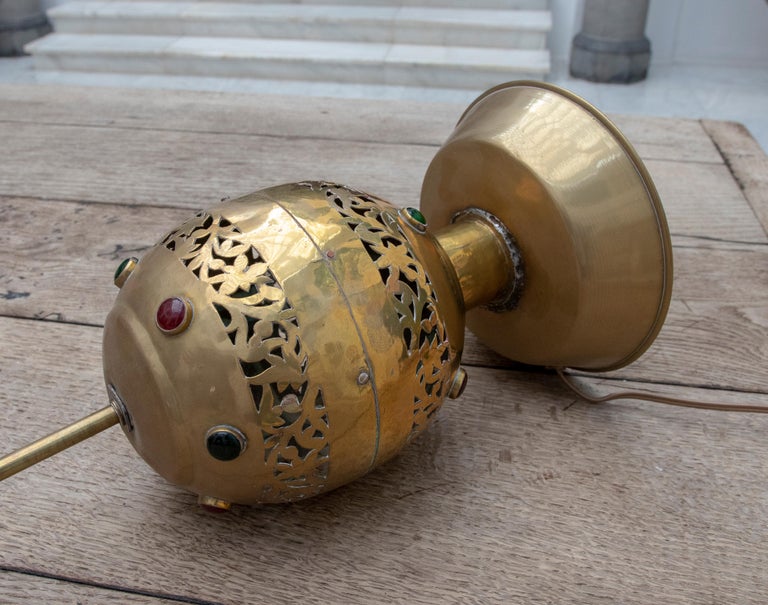 Metal Table Lamp with Inlaid Stones For Sale at 1stDibs