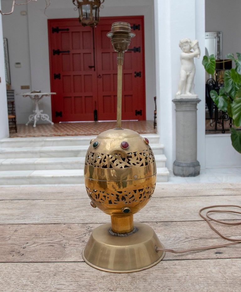 Metal Table Lamp with Inlaid Stones For Sale at 1stDibs