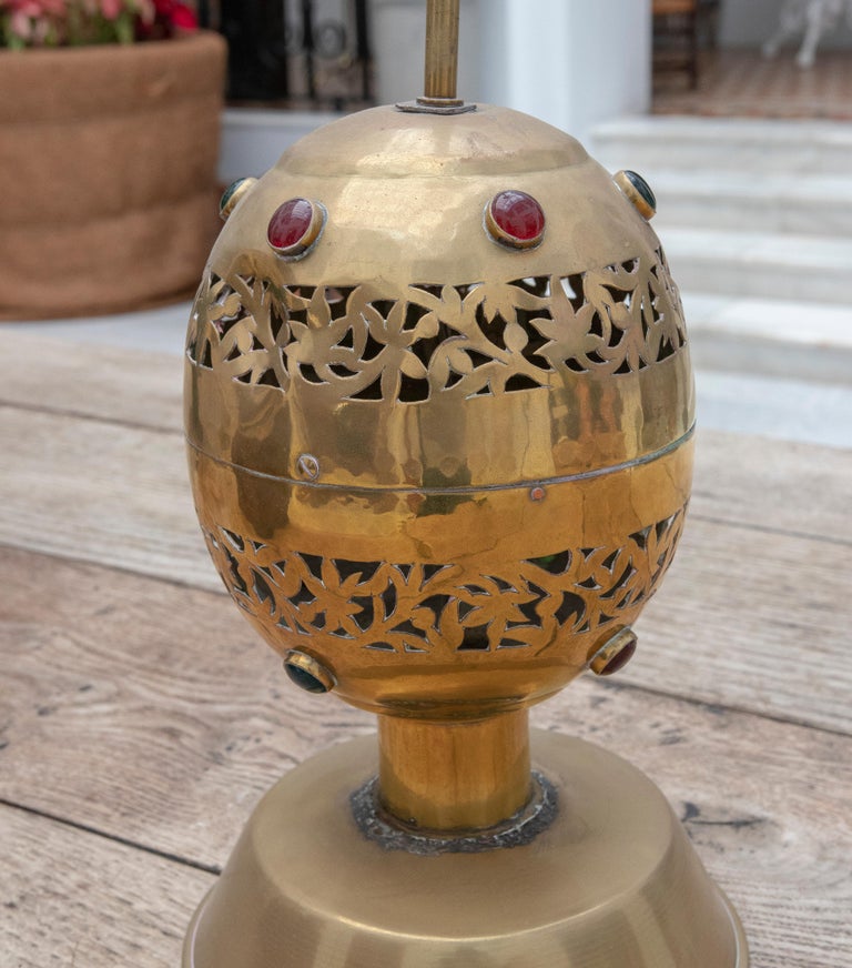 Metal Table Lamp with Inlaid Stones For Sale at 1stDibs