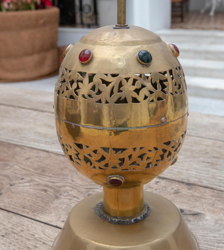 Metal Table Lamp with Inlaid Stones For Sale at 1stDibs