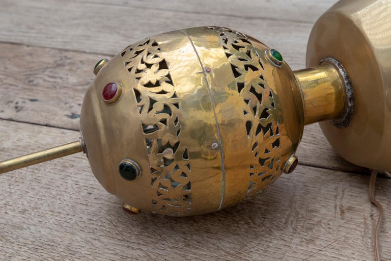 Metal Table Lamp with Inlaid Stones For Sale at 1stDibs