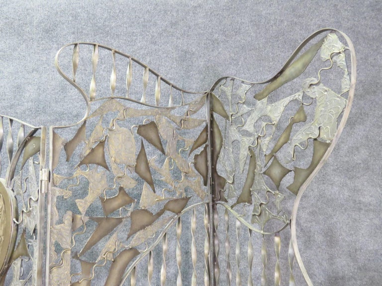 Metal Three Section Screen with Abstract Designs For Sale at 1stDibs