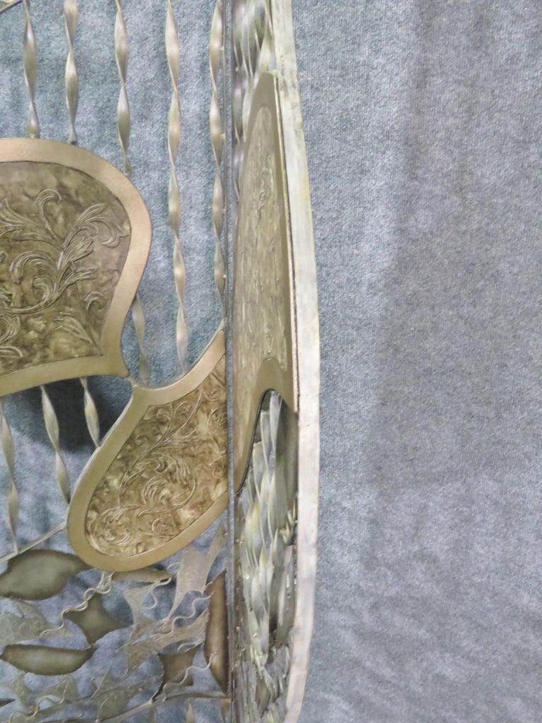 Metal Three Section Screen with Abstract Designs For Sale at 1stDibs