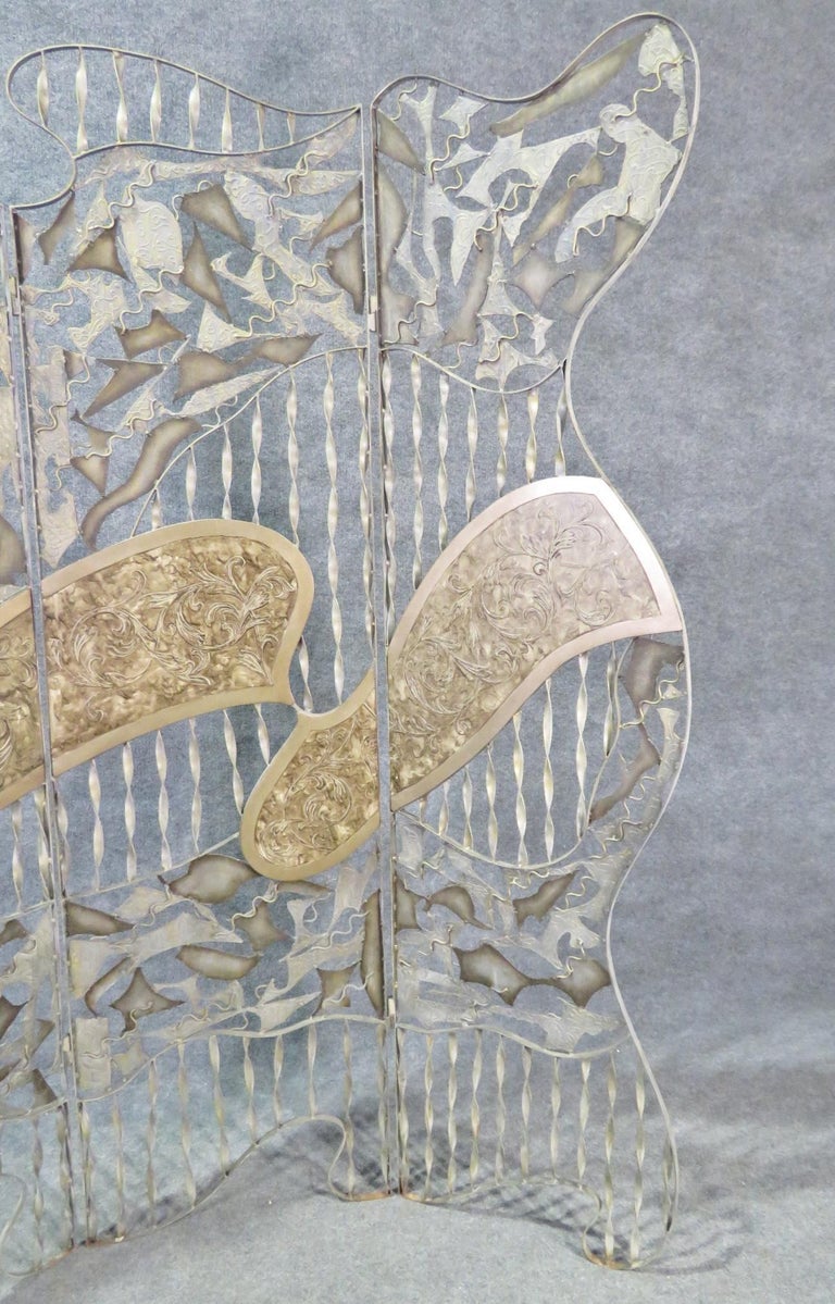 Metal Three Section Screen with Abstract Designs For Sale at 1stDibs