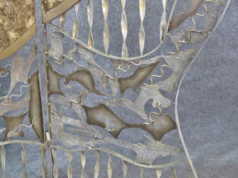 Metal Three Section Screen with Abstract Designs For Sale at 1stDibs