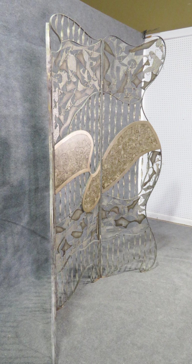 Metal Three Section Screen with Abstract Designs For Sale at 1stDibs