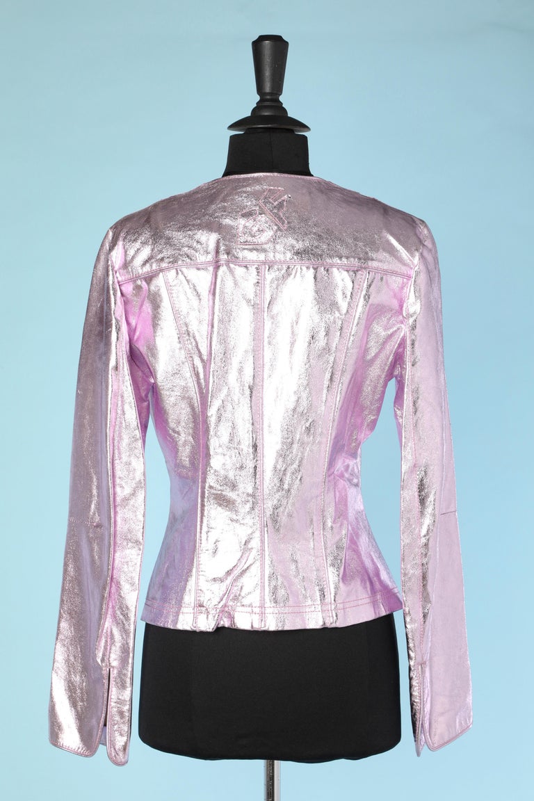 Metalic pink leather jacket Gf .Ferré at 1stDibs