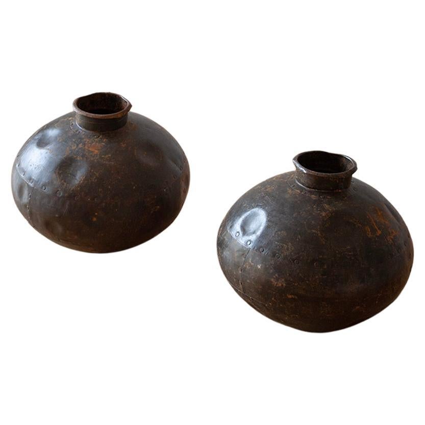 Metall Indian Water Jugs with a large belly shape For Sale at 1stDibs